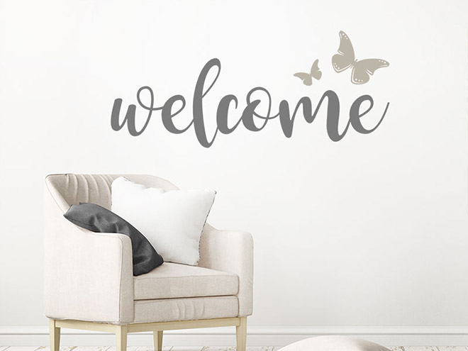 Wandtattoo Welcome Home mit Blüten | Wandtattoos.de