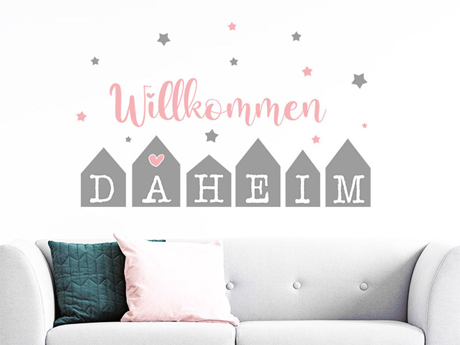 Wandtattoo Willkommen daheim Häuschen | Wandtattoos.de